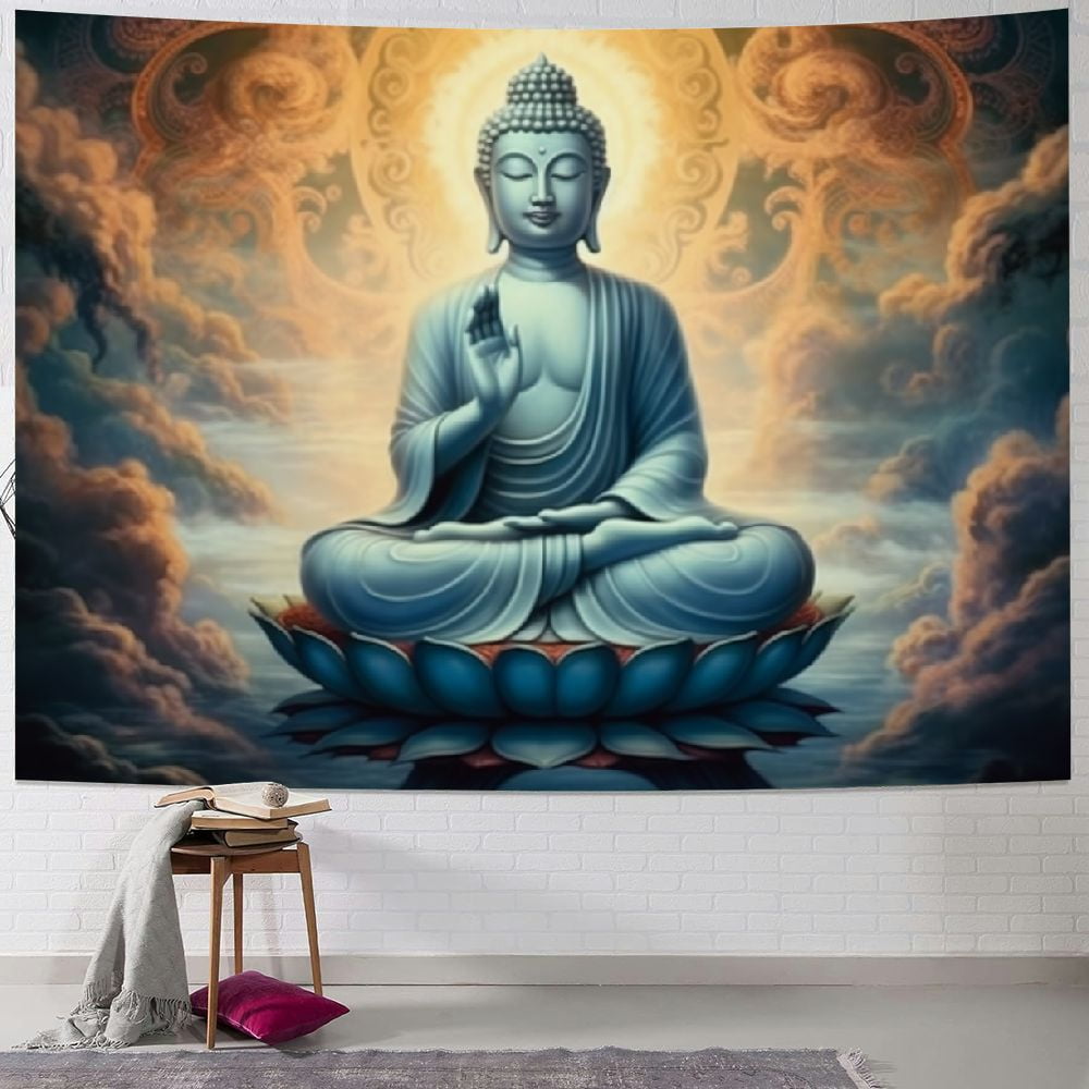 PRATYUS Buddha Tapestry Wall Art Zen Statue Textured Print With Lotus ...