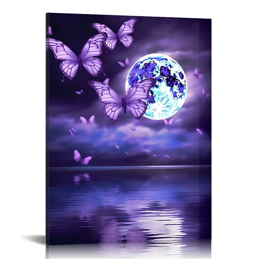 PRATYUS Butterflies Water Moon Canvas Prints Wall Art Home Decoration ...