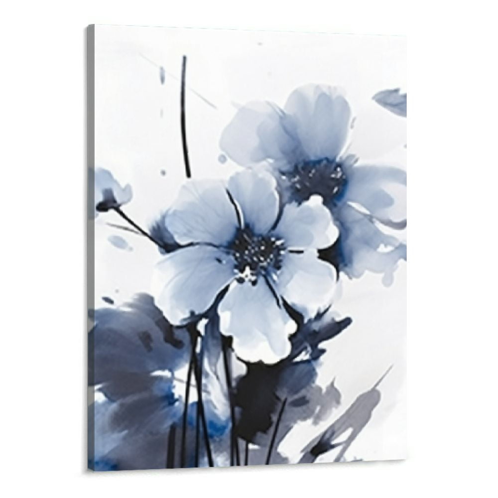 PRATYUS Canvas Wall Art French Blue Flowers Watercolor Abstract Plants ...