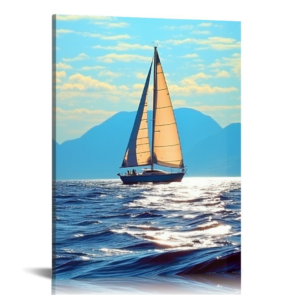 PRATYUS Canvas Wall Art for Bedroom, Blue Sea Sailboat Picture, Modern ... PRATYUS Canvas Wall Art for Bedroom, Blue Sea Sailboat Picture, Modern ...
