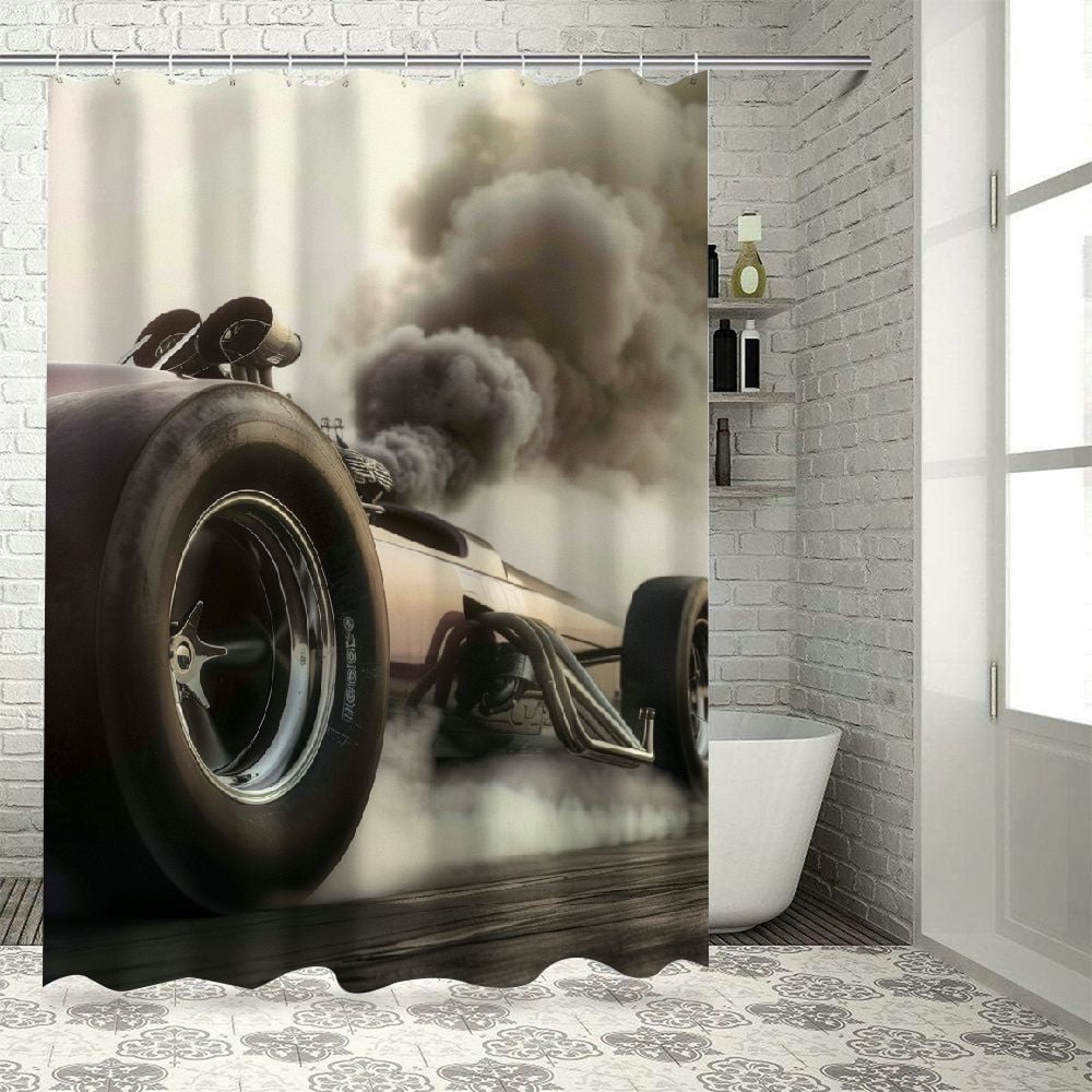 PRATYUS Cars Shower Curtain, Dragster Racing Down The Track Burnout ...