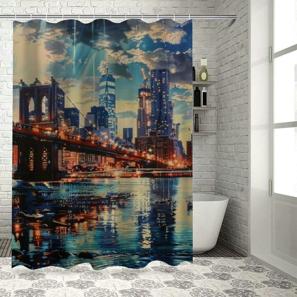 PRATYUS Cincinnati Shower Curtain, Overview of The City Nighttime at ...