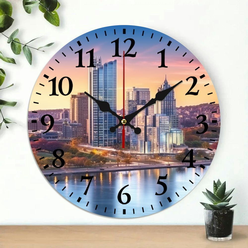 PRATYUS City Skyline Wall Clock Silent Mechanical Battery Operated ...