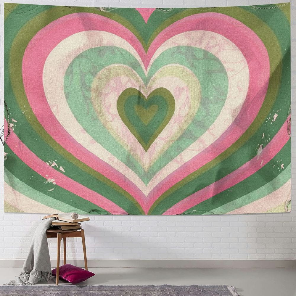 PRATYUS Cute Pink Aesthetic Tapestry For Bedroom, Pink Red Heart Shaped ...