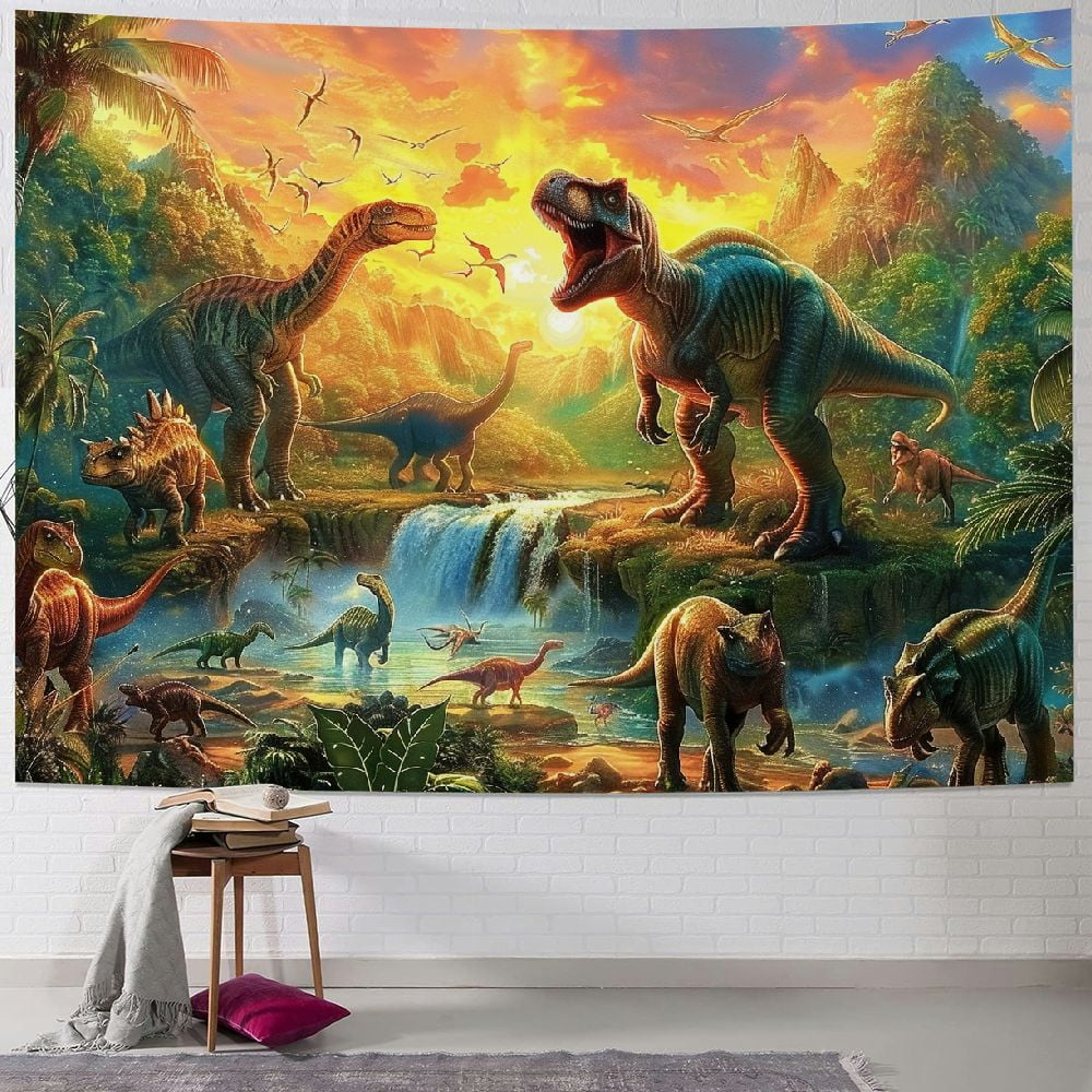 PRATYUS Dinosaur Decor Tapestry for Kids Boys Bedroom, Dino Forest ...