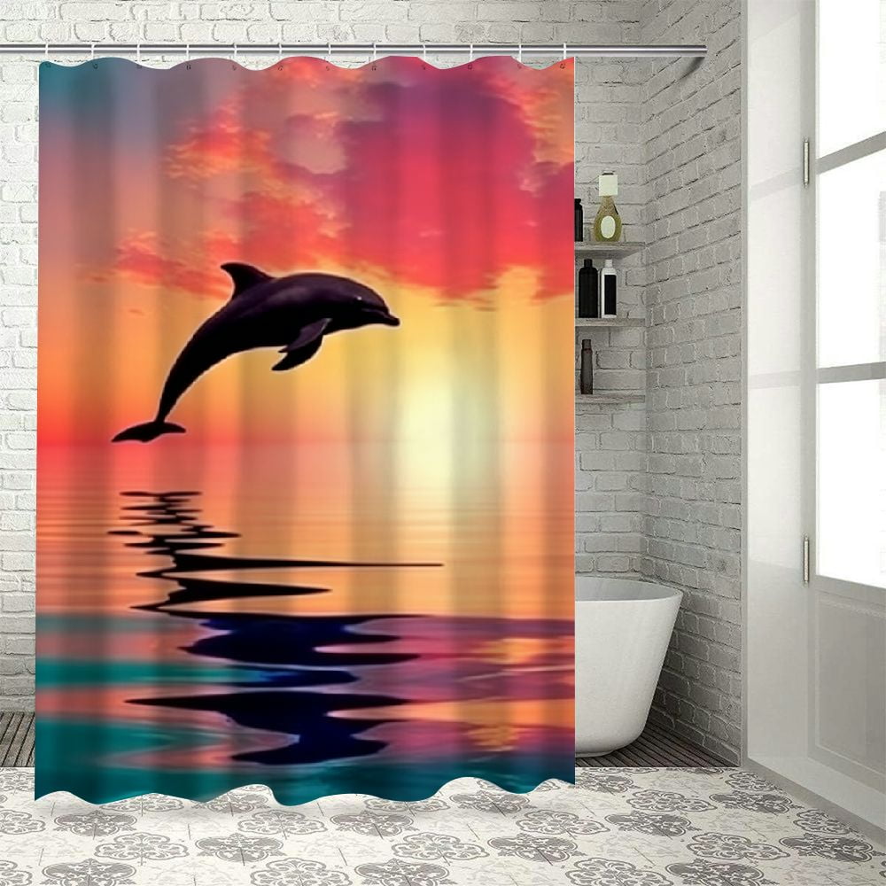 PRATYUS Dolphin Water Sunset Shower Curtain Set with Hooks for Chic ...