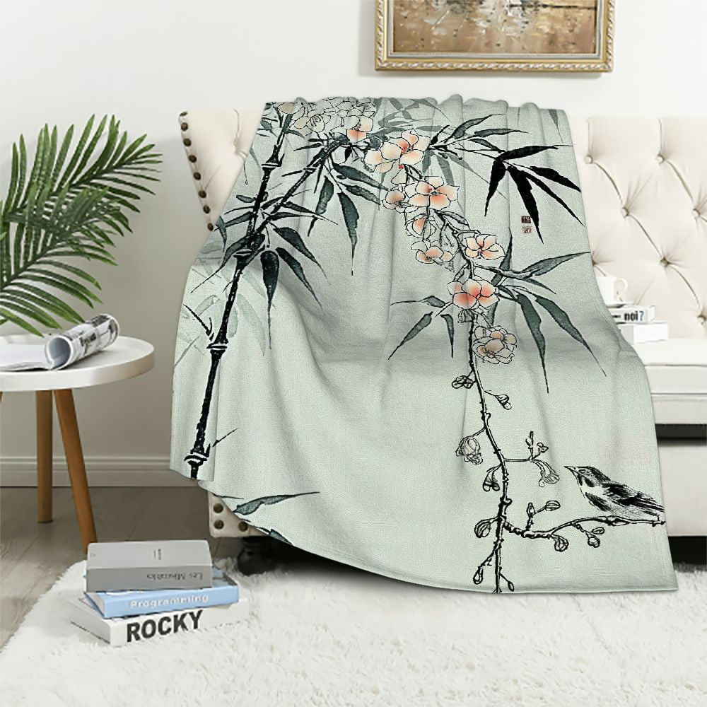 PRATYUS East Throw Blanket, Japanese Art in Traditional Style Blooming ...