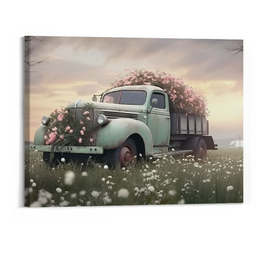 PRATYUS Farmhouse Barn Wall Art, Old Truck Wall Art, Rustic Farmhouse ...