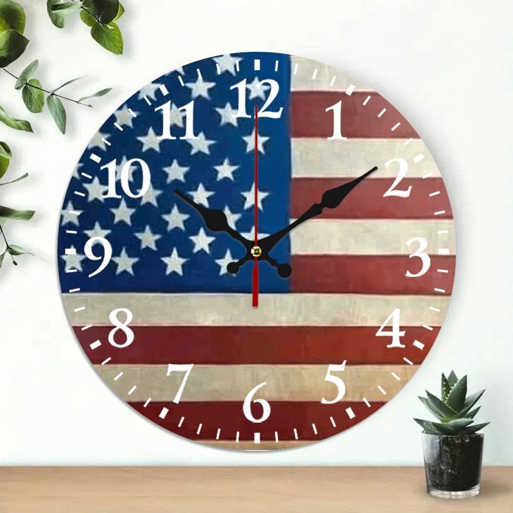 PRATYUS Flag Stars American Wall Clock Decorative Battery Operated ...