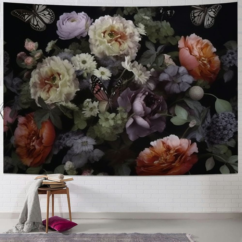 PRATYUS Floral Tapestry Retro Flower Blossom Rustic Rose Watercolor ...