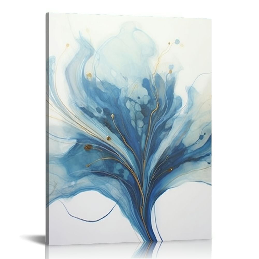 PRATYUS Flower Canvas Wall Art for Living Room Framed Blue Abstract ...