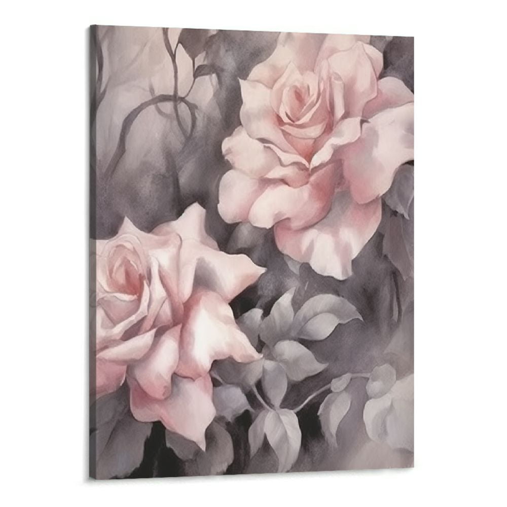 PRATYUS Flowers Canvas Wall Art Floral Prints Pink and Gray Rose ...