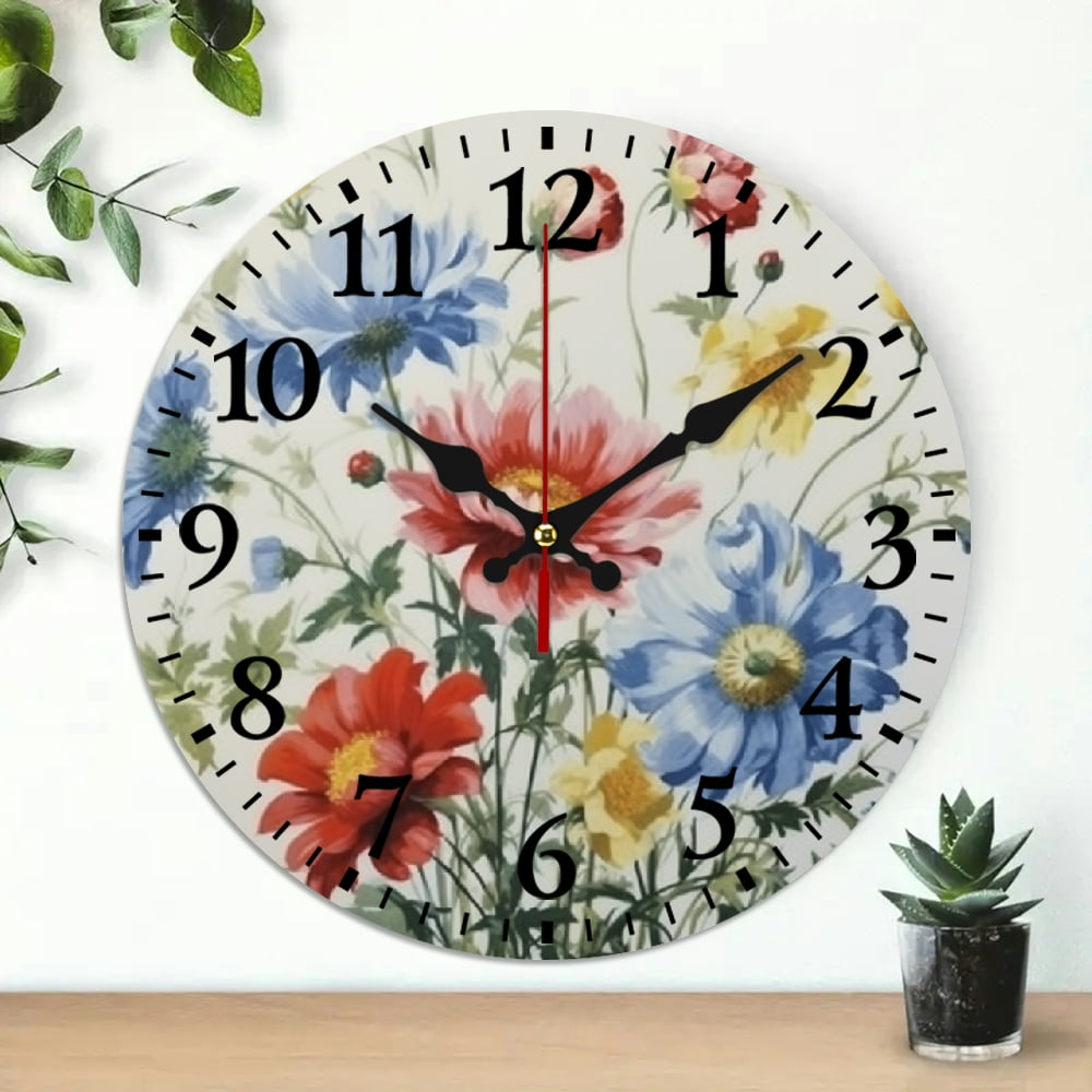 PRATYUS Flowers Wall Clock for Living Room, Silent Mechanical Movement ...