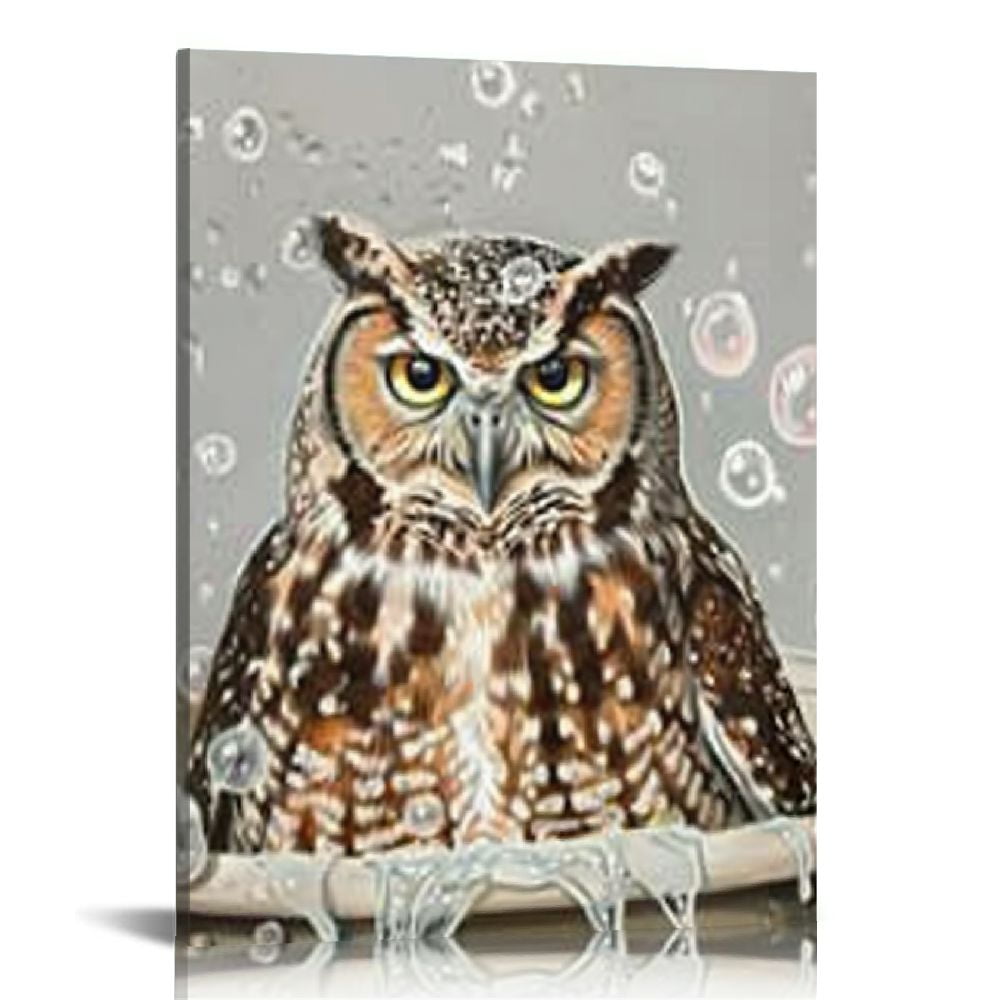 PRATYUS Funny Owl Bathroom Wall Art Farmhouse Animal Owl In Bathtub ...