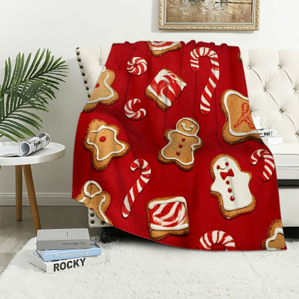 PRATYUS Gingerbread Man Snowflake Throw Blanket, Red Christmas Soft ...