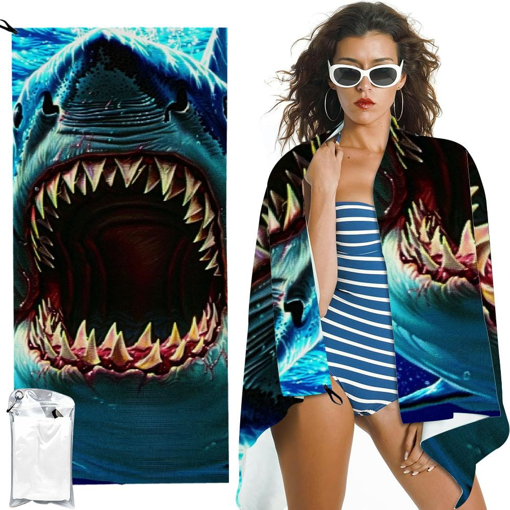PRATYUS Great White Shark Beach Towel for Boys Shark Bath Towel Print ...