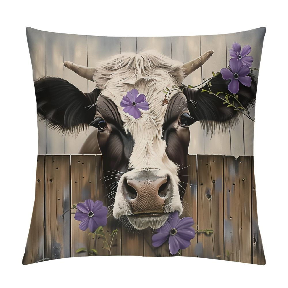PRATYUS Highland Cow Pillow Covers Lavender Cow Throw Pillows PC-028 ...