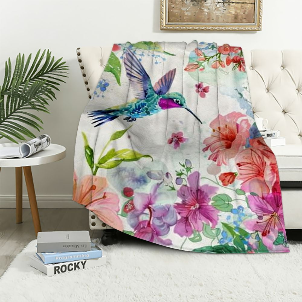 PRATYUS Hummingbird Floral Bird Blanket Gifts - Colorful Flowers Spring ...