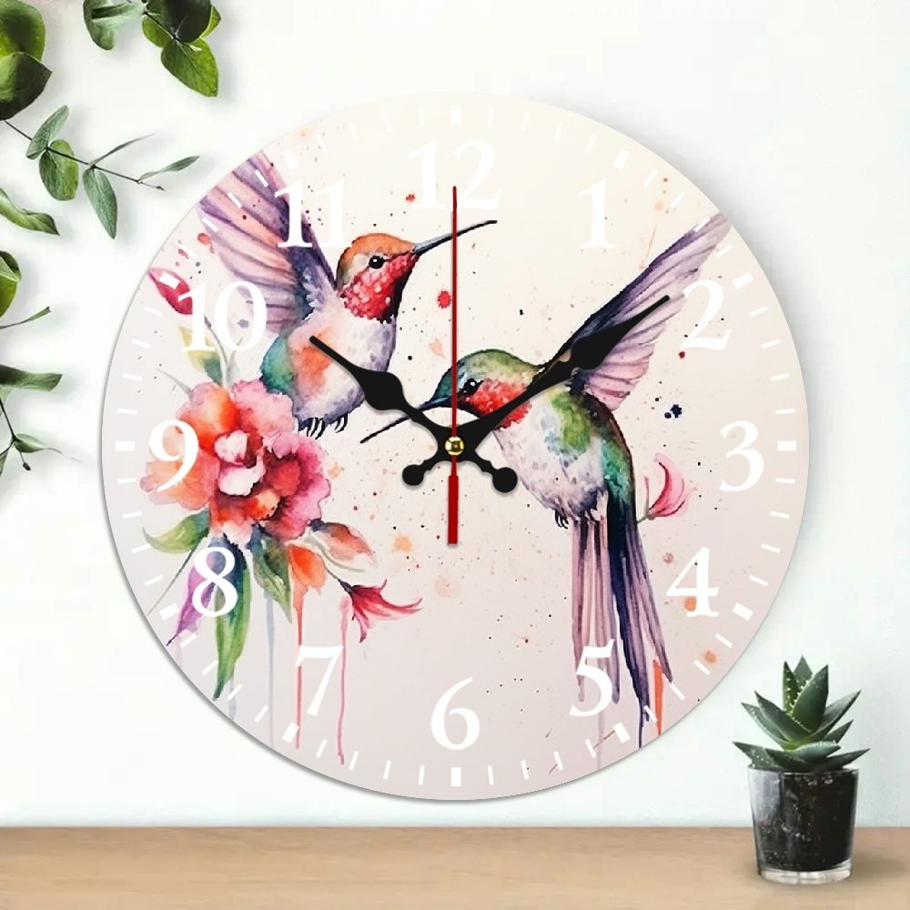 PRATYUS Hummingbirds Flowers Watercolor Cartoon Art Round Wall Clock ...