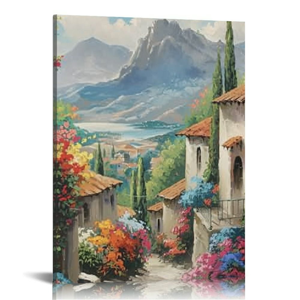 PRATYUS Italy Town Painting Tuscany Wall Art Streets of Mediterranean ...