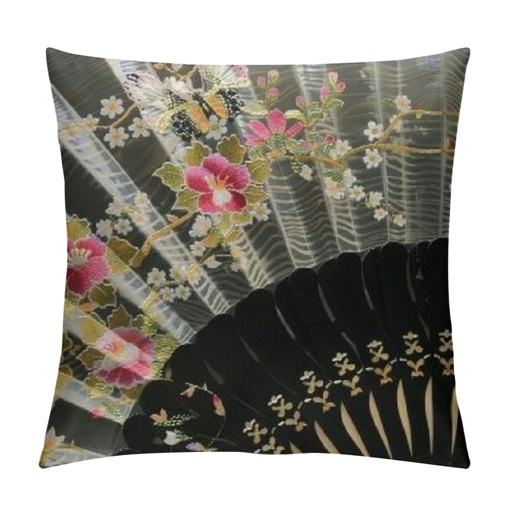 PRATYUS Japanese Fan Throw Pillow Cover Cherry Blossom Branch Asia ...