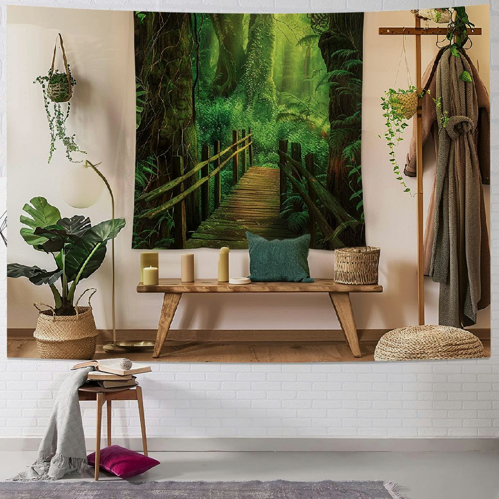 PRATYUS Jungle Tapestry, Rainforest in Thailand Foliage Greenery Wooden ...