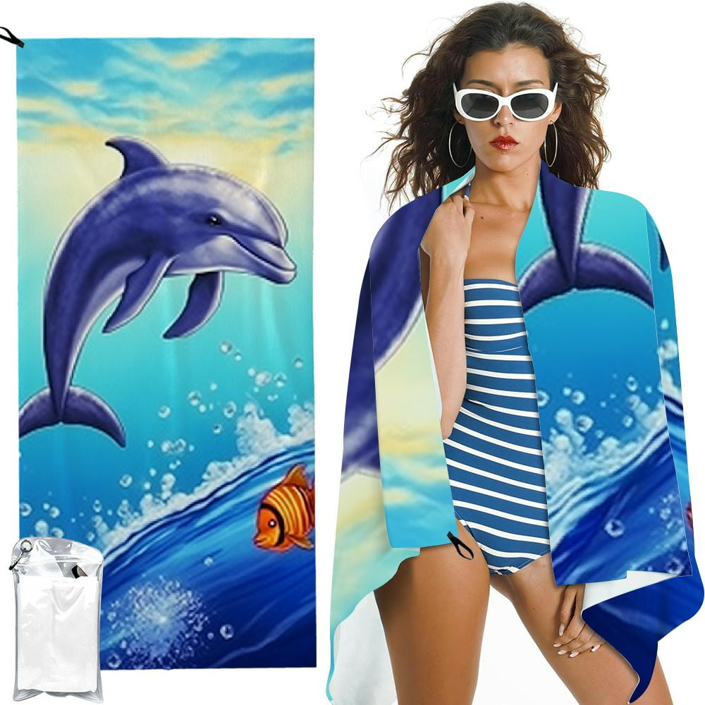 PRATYUS Kids Beach Towel - Dolphin Beach Towel Swim Towel Swimming Towel for Adults Lightweight ...