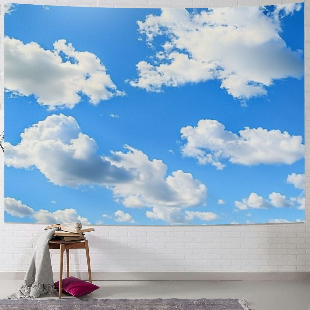 PRATYUS Light Blue Wall Decor Tapestry Blue Sky White Clouds Natural ...