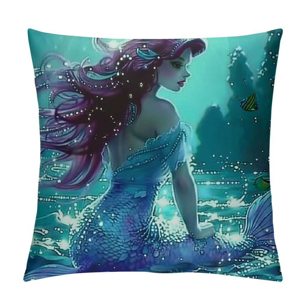 PRATYUS Mermaid Throw Pillow Cover for Girls,Mermaid Tail Accent Pillow ...