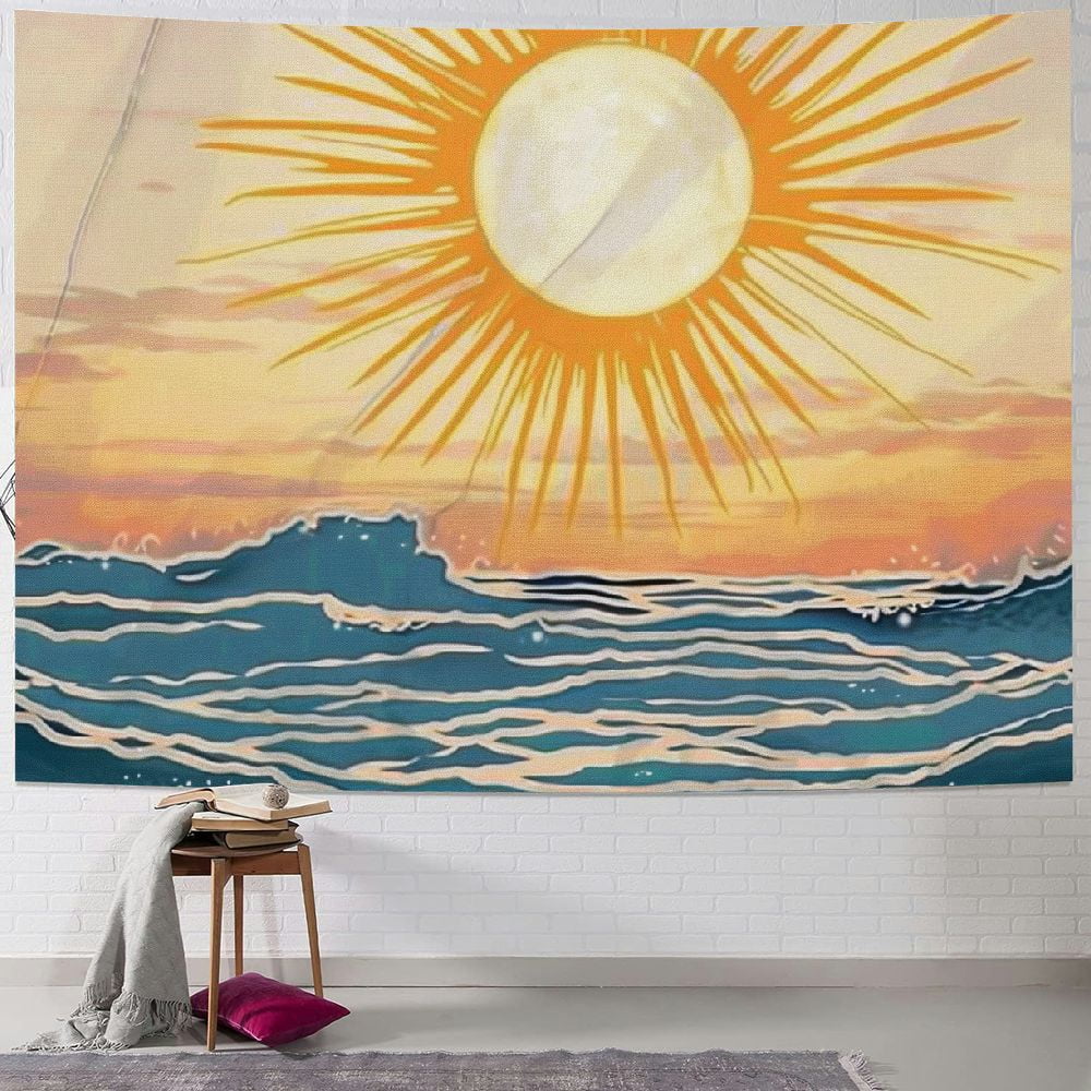 PRATYUS Mid Century Boho Sunrise Tapestry Abstract Sunset Sun Waves ...