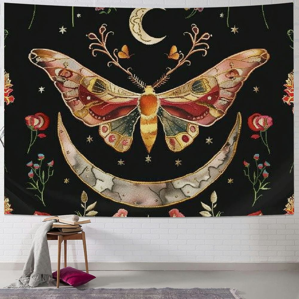 PRATYUS Moon Phase Tapestry Boho Moth Mushroom Tapestry wall hanging ...