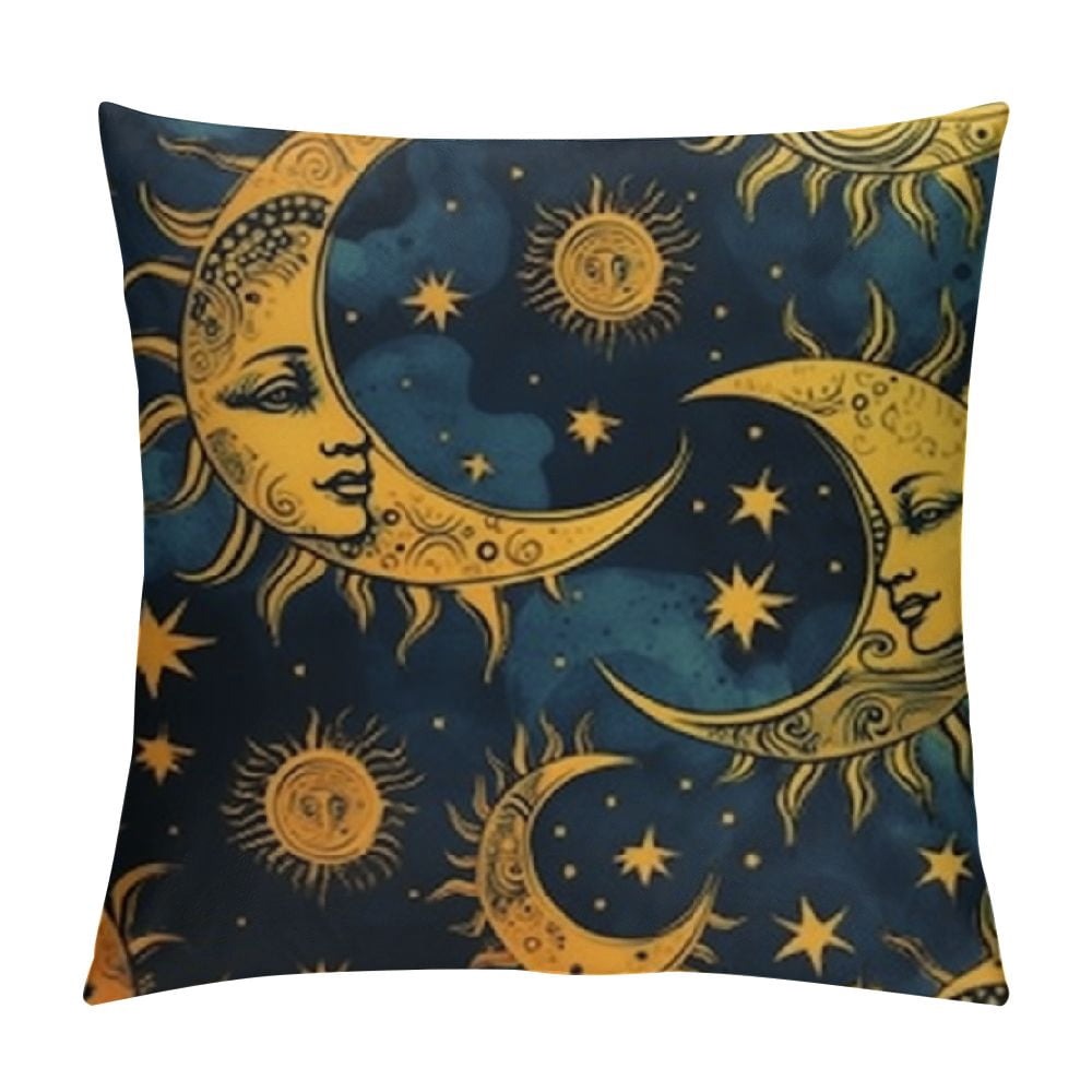 PRATYUS Moon Sun Stars Throw Pillow Covers Boho Gold Celestial Bodies ...