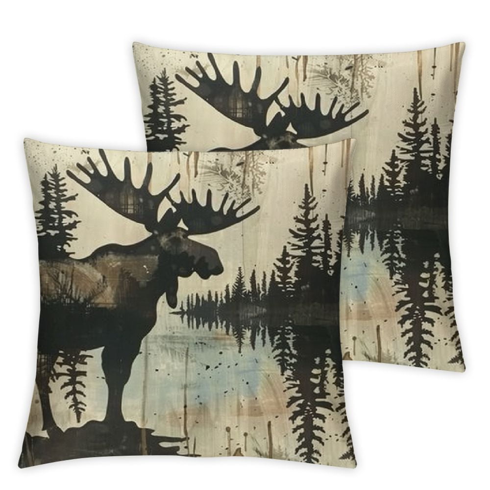 PRATYUS Moose Print Throw Pillow Covers Couch Bed Sofa Home Decor, Wild ...