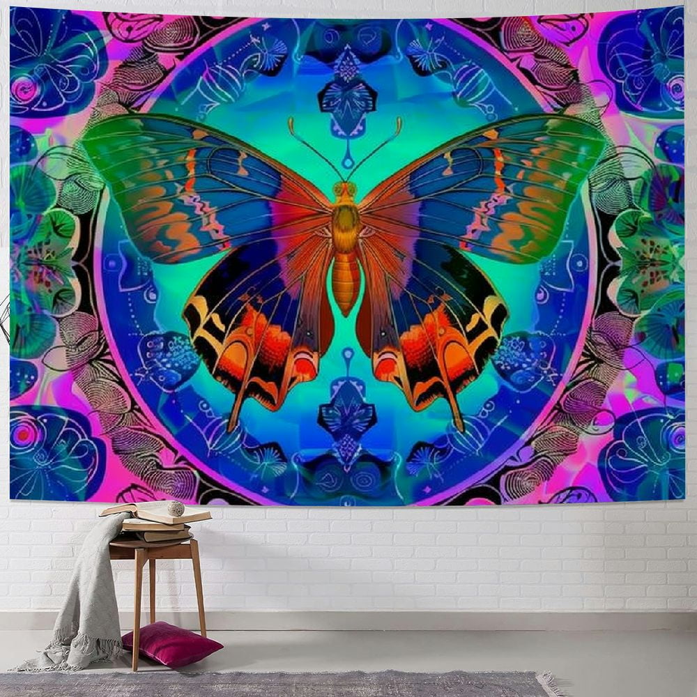 PRATYUS Moth Tapestry Wall Hanging, Psychedelic Insect Butterfly Blue ...
