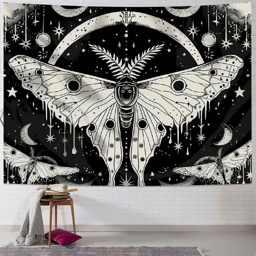 PRATYUS Moth Vertical Tapestry Black And White Tapestry for Bedroom ...