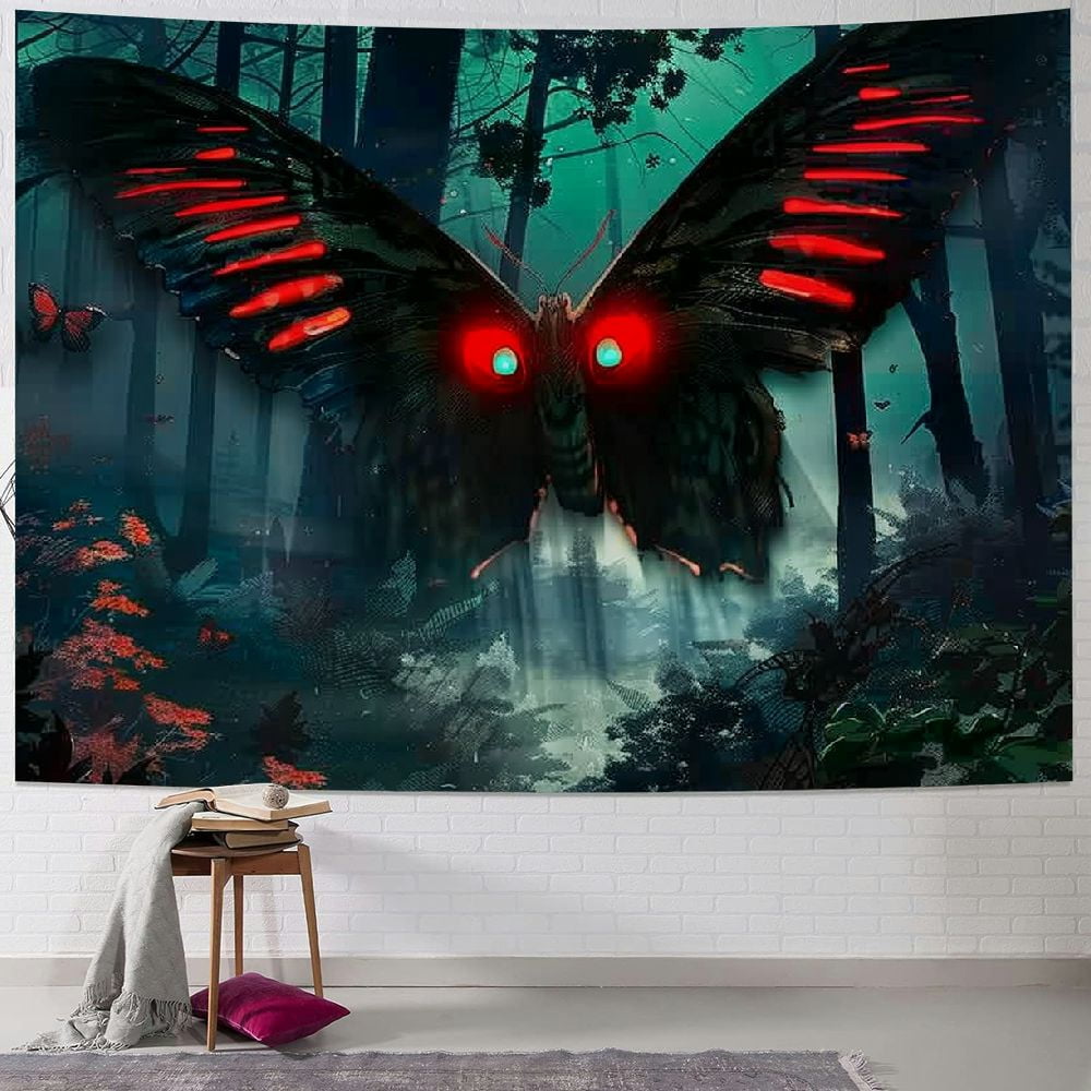 PRATYUS Mothman Tapestry Moth Gothic Skull Tapestry Skeleton Mushroom ...