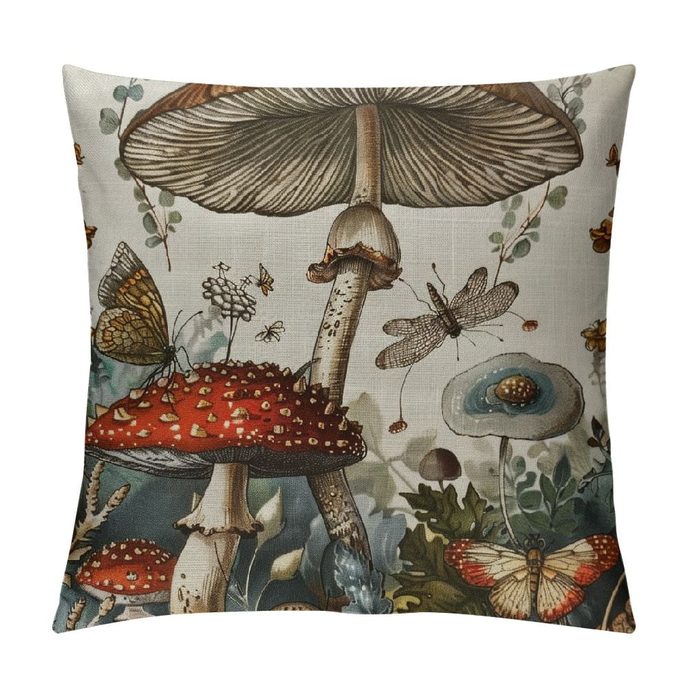 PRATYUS Mushroom Pillow Covers Mushrooms Plants Butterfly Throw Pillow ...