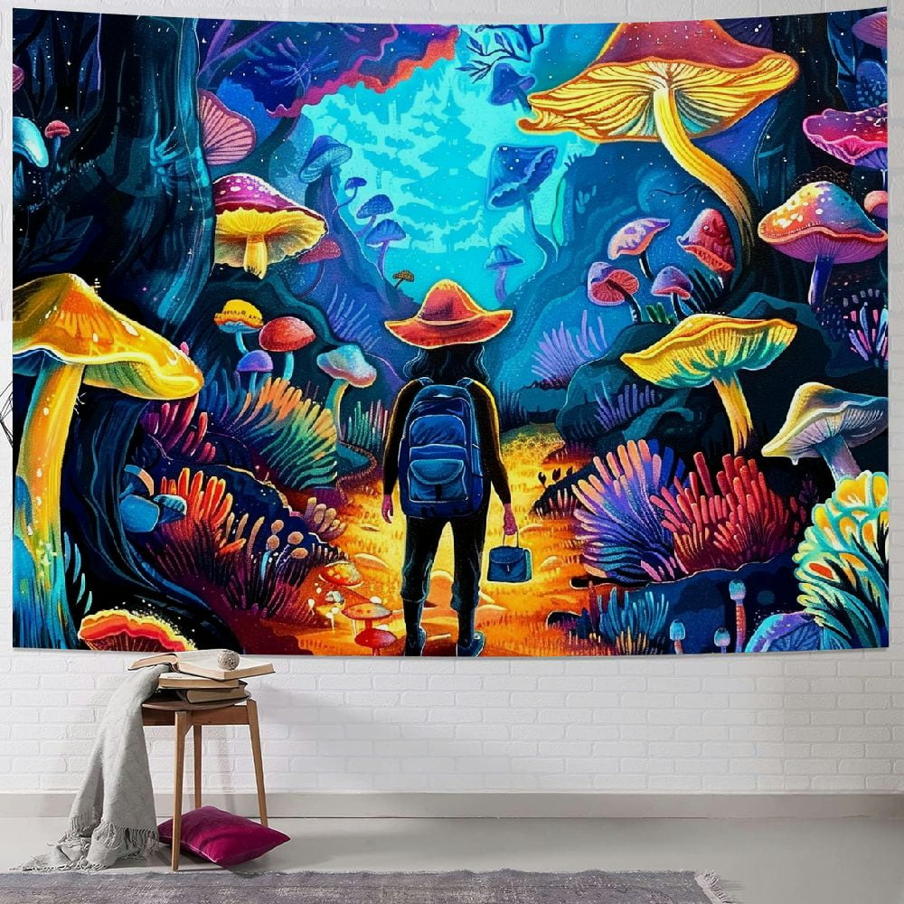 PRATYUS Mushroom Tapestry Hippie Skull Tapestries Reactive Forest ...