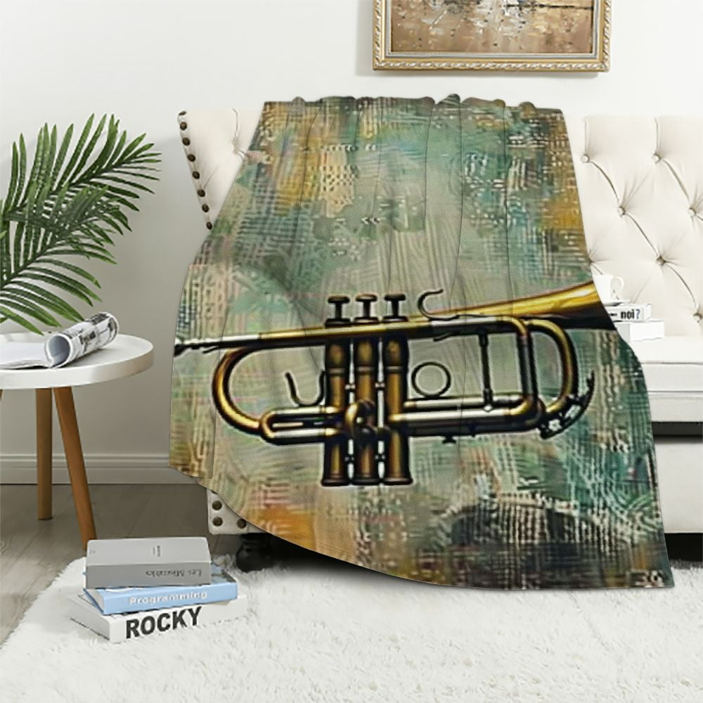 PRATYUS Music Throw Blanket, Old Aged Worn Single Trumpet Stands Alone ...