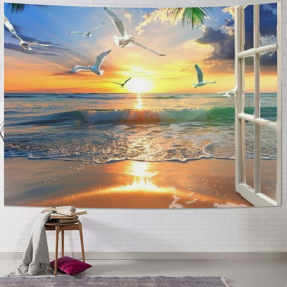 PRATYUS Nature Landscape Tapestry, Cozy Outside of Window Tropical Palm ...