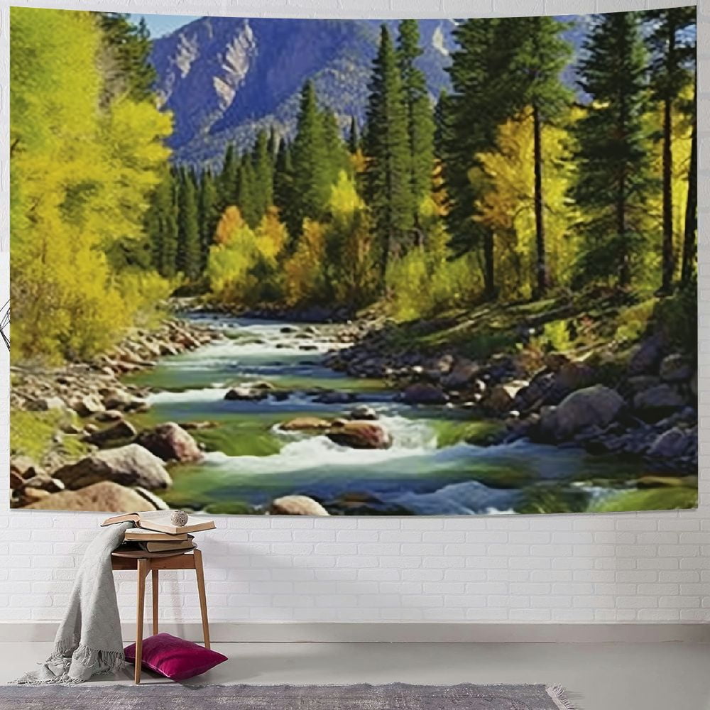 PRATYUS Nature Mountain Forest Tapestry, Scenic Green Pine Tree ...
