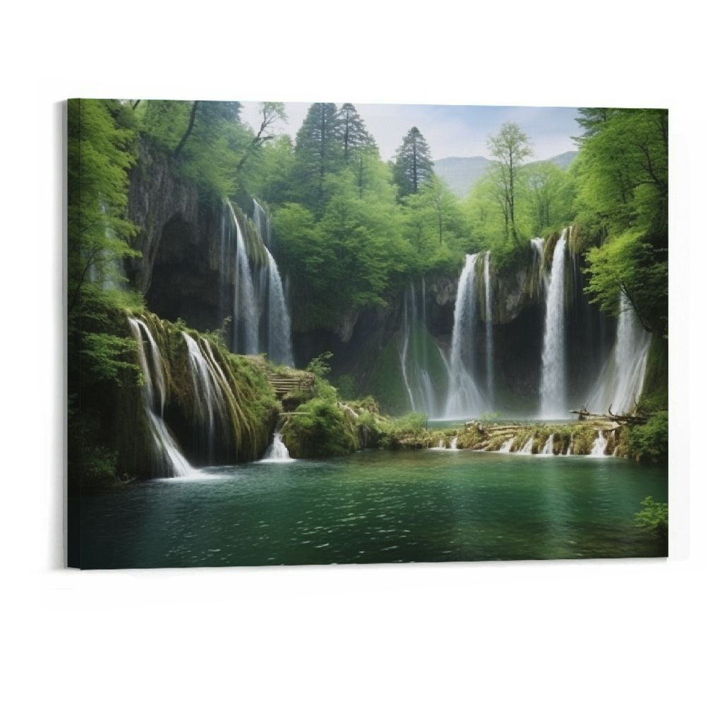 PRATYUS Nature Wall Art Waterfall Scenery Wall Decor Green Forest of ...