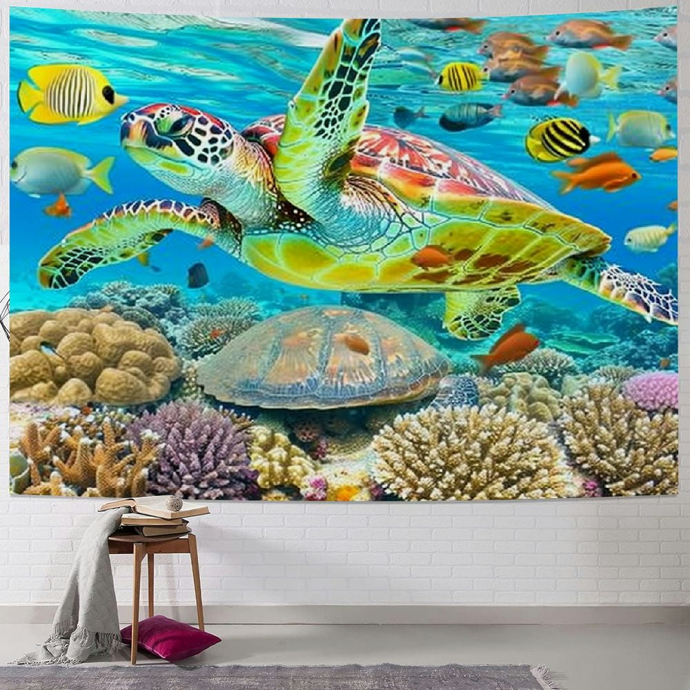 PRATYUS Ocean Underwater Sea Turtle Tapestry, Seawater Seabed Landscape ...