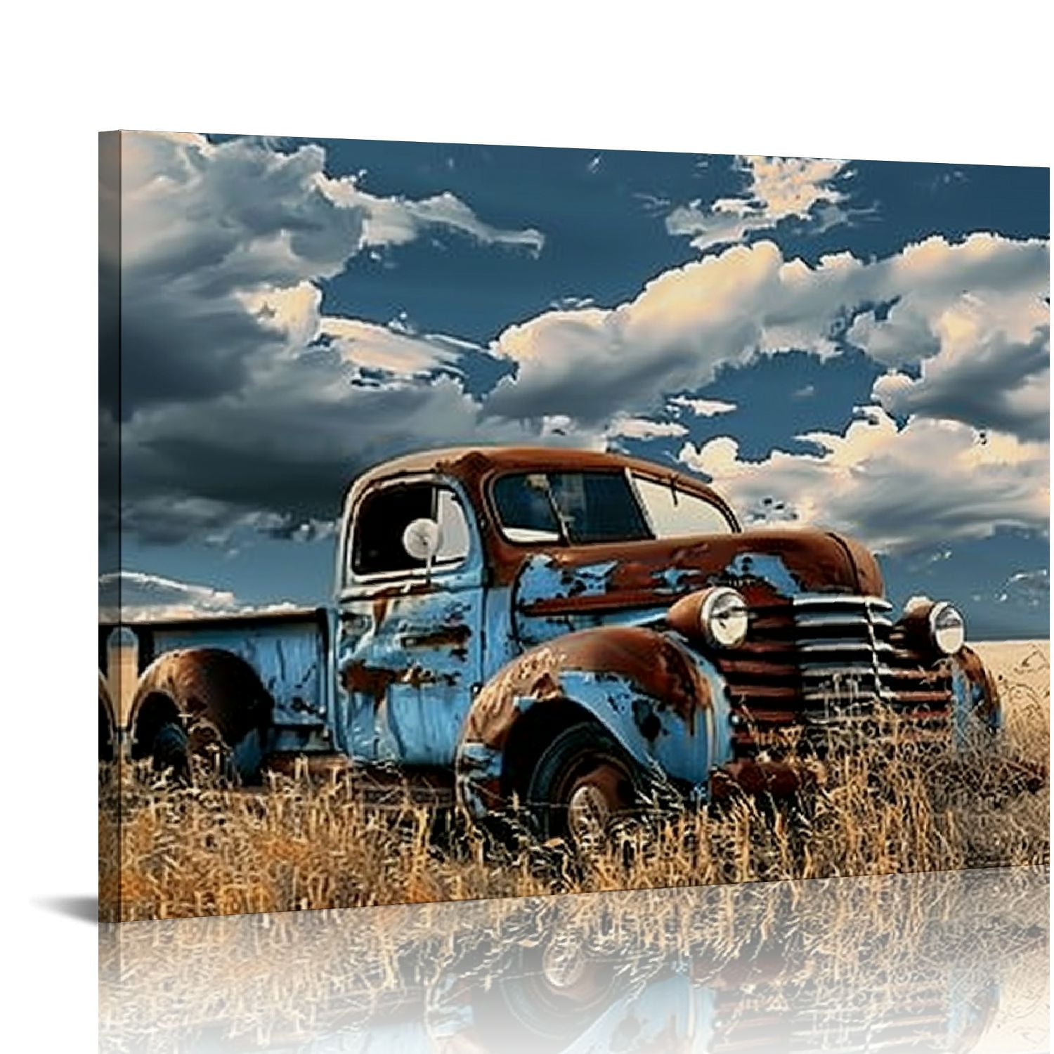 PRATYUS Old Pickup Truck Canvas Wall Art, Rusty Old-Fashioned Blue Pick ...