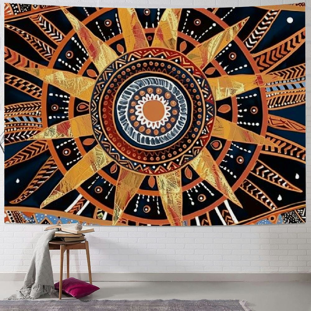 PRATYUS Orange Sun and Moon Tapestry Wall Hanging, Indie Hippie Mandala ...
