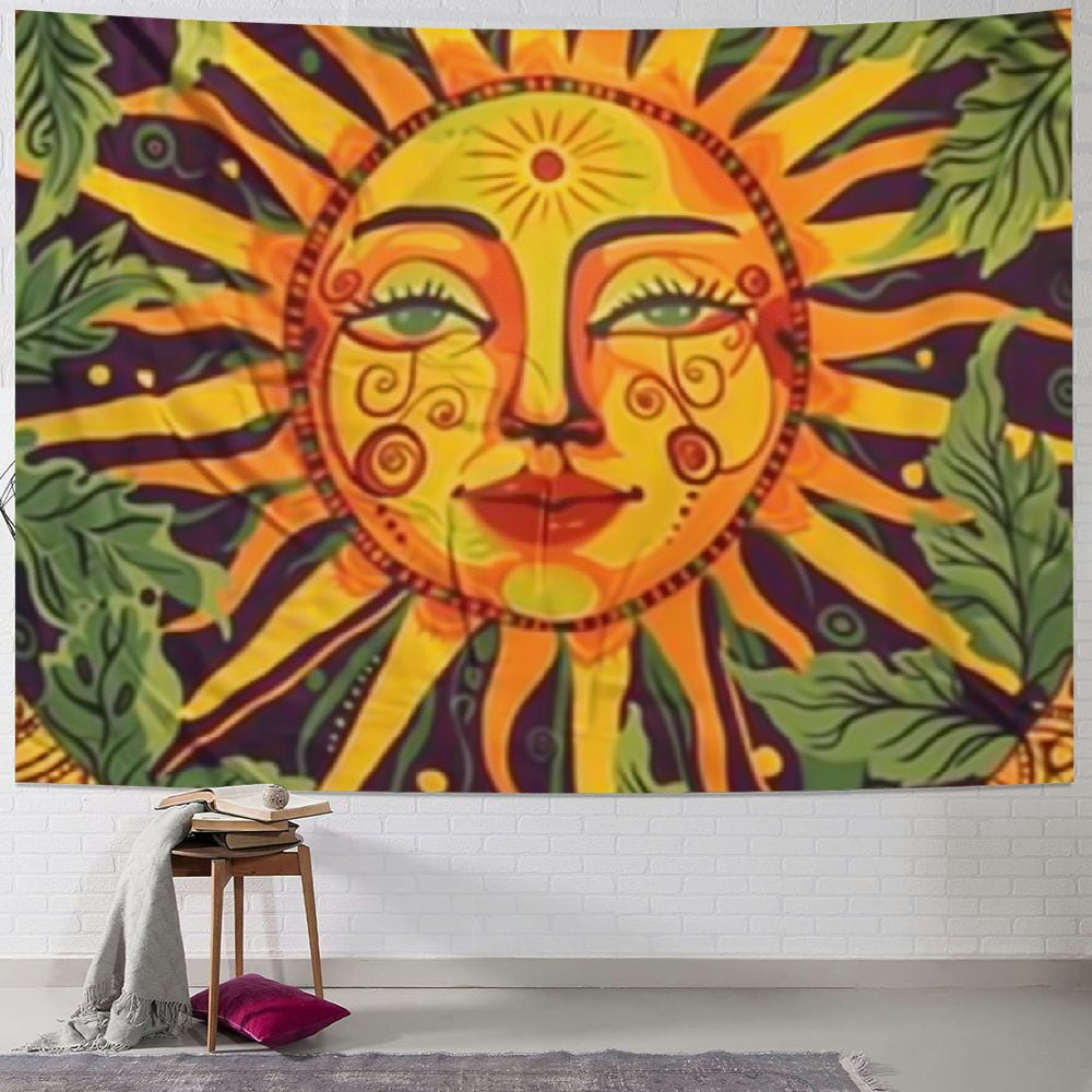PRATYUS Orange Sun Tapestry Plant Tapestry Vintage Indie Boho Tapestry ...