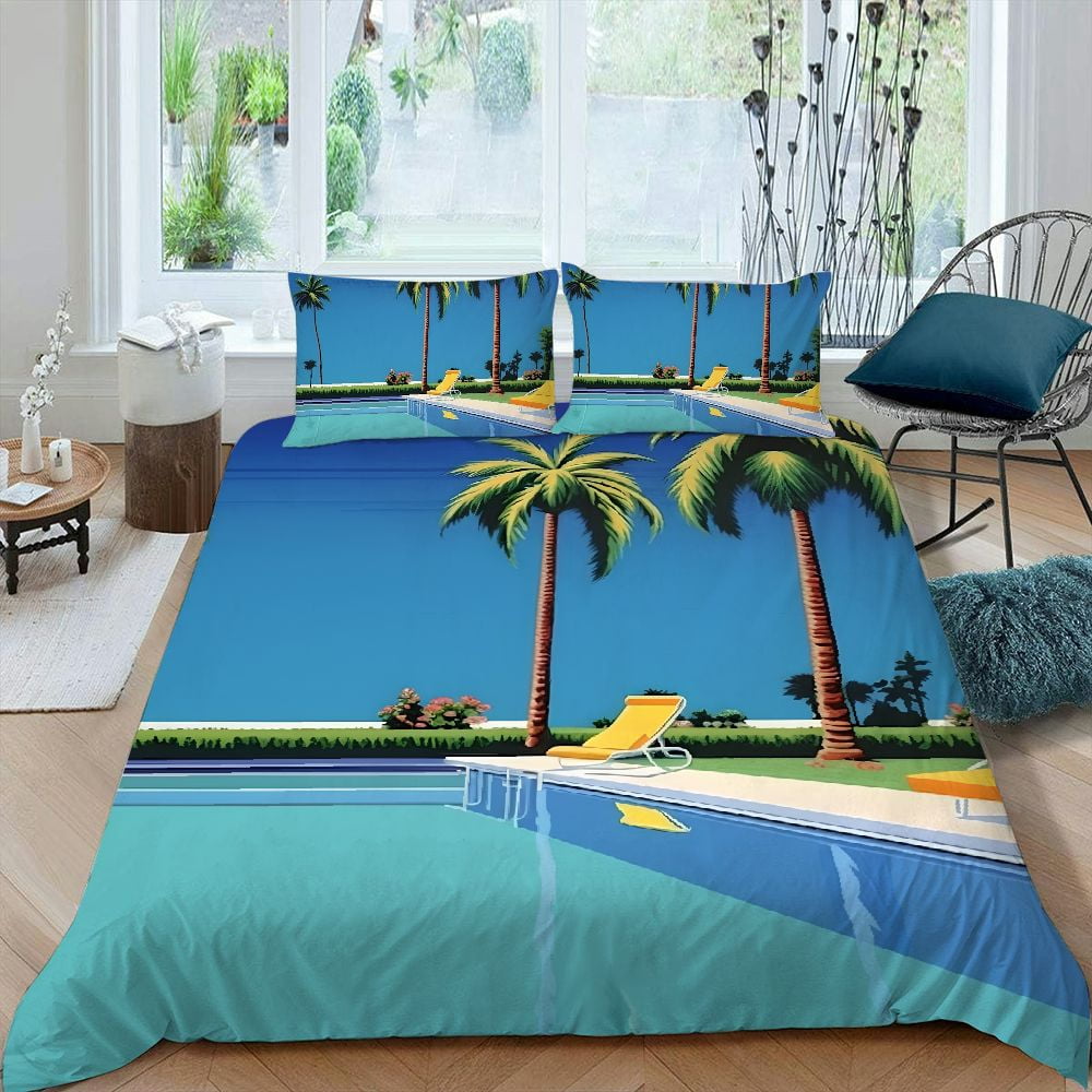 PRATYUS Palm Trees 3-Piece Bedding Set Lightweight Soft Peach Skin ...