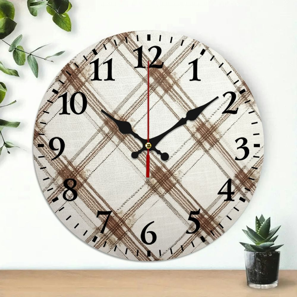 PRATYUS Plaid Pattern Wooden Wall Clock Decor Silent Mechanical ...
