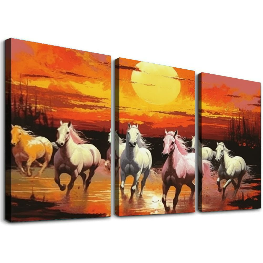 PRATYUS Print On Canvas Fall Decor Galloping Mustang Wall Art Canvas 3 ...