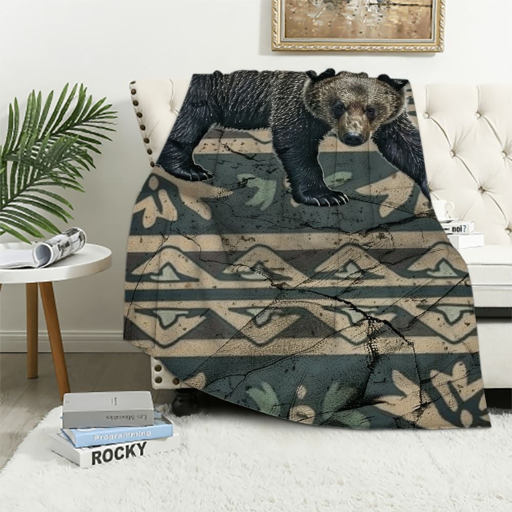 PRATYUS Quilted Bear Throw Blanket for Couch - Bear and Paw Lodge ...